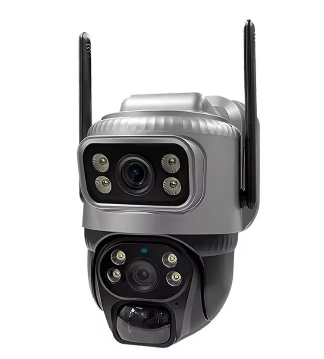 Câmera externa 4G com painel solar e lente dupla.